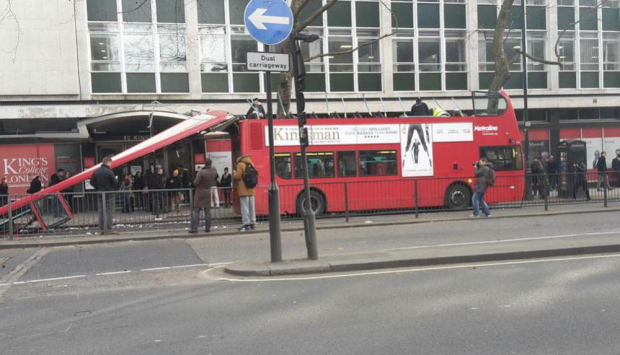 A London Bus Just Hit A Tree And Had Its Entire Roof Scraped Off