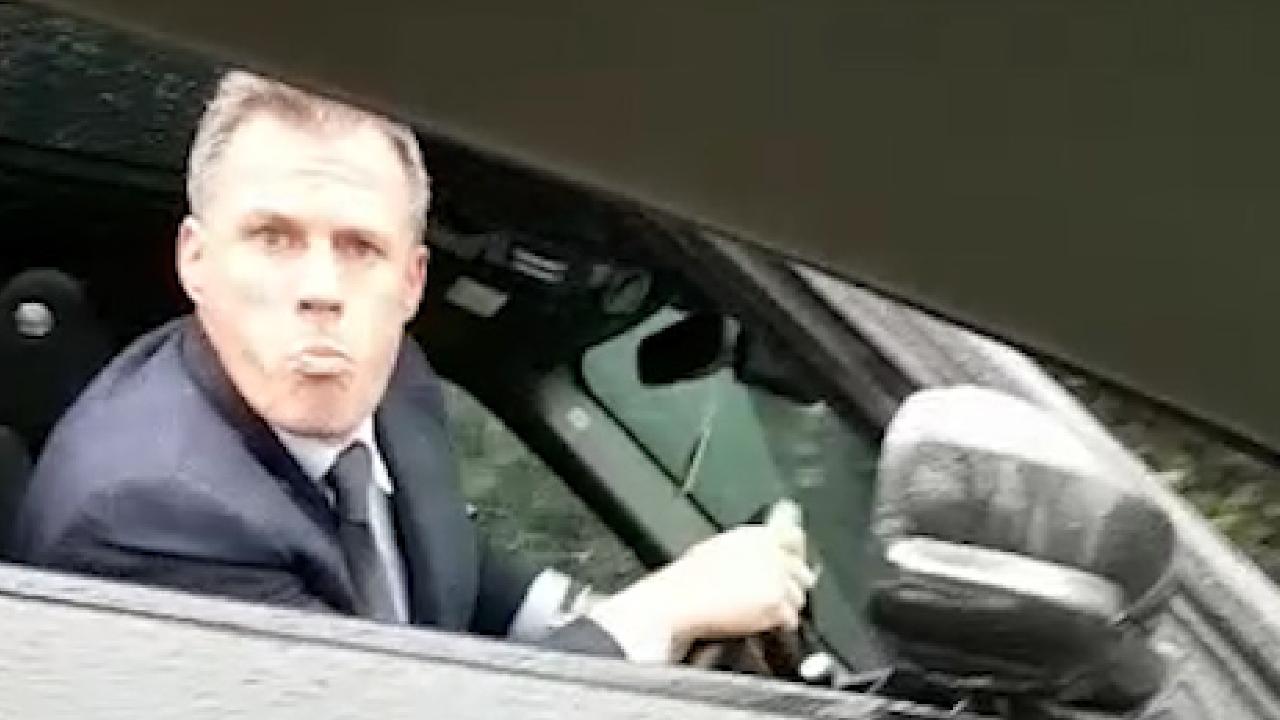 Watch Jamie Carragher Spit At A Fan On The Motorway Who Goaded Him Watch Jamie Carragher Spit At A Fan On The Motorway Who Goaded Him