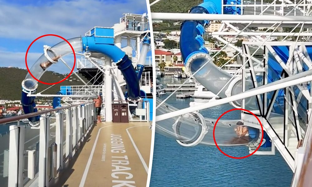 Watch This Woman Get Stuck In A Cruise Ship Waterslide Suspended Over ...